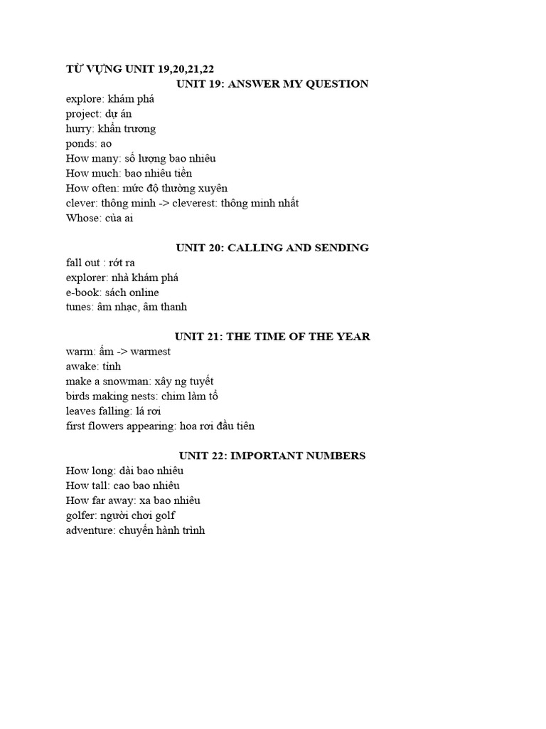 T V NG UNIT 19,20,21,22 Unit 19: Answer My Question | PDF