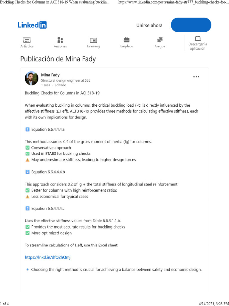 Buckling Checks for Columns in ACI 318-19 When evaluating buckling in… Mina Fady | PDF