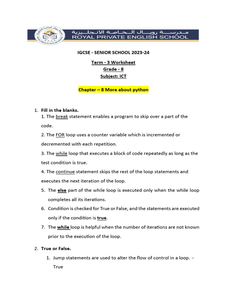 Term3 - Worksheet - L8 - More About Python | PDF