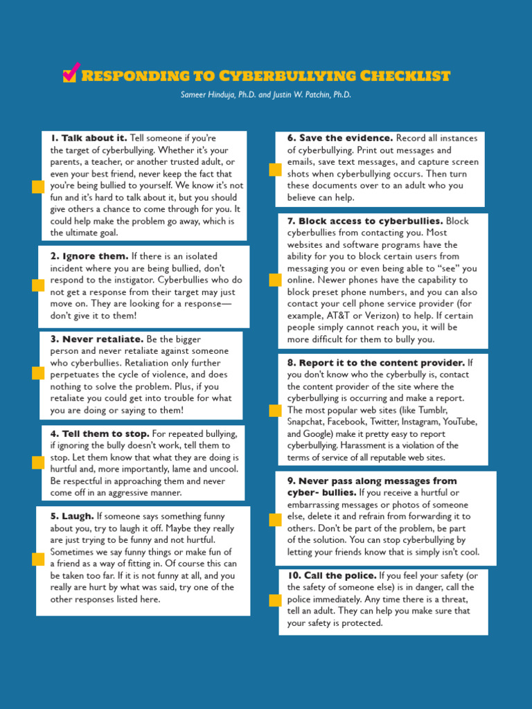 Cyberbullying-Checklist | PDF | Cyberbullying | Bullying