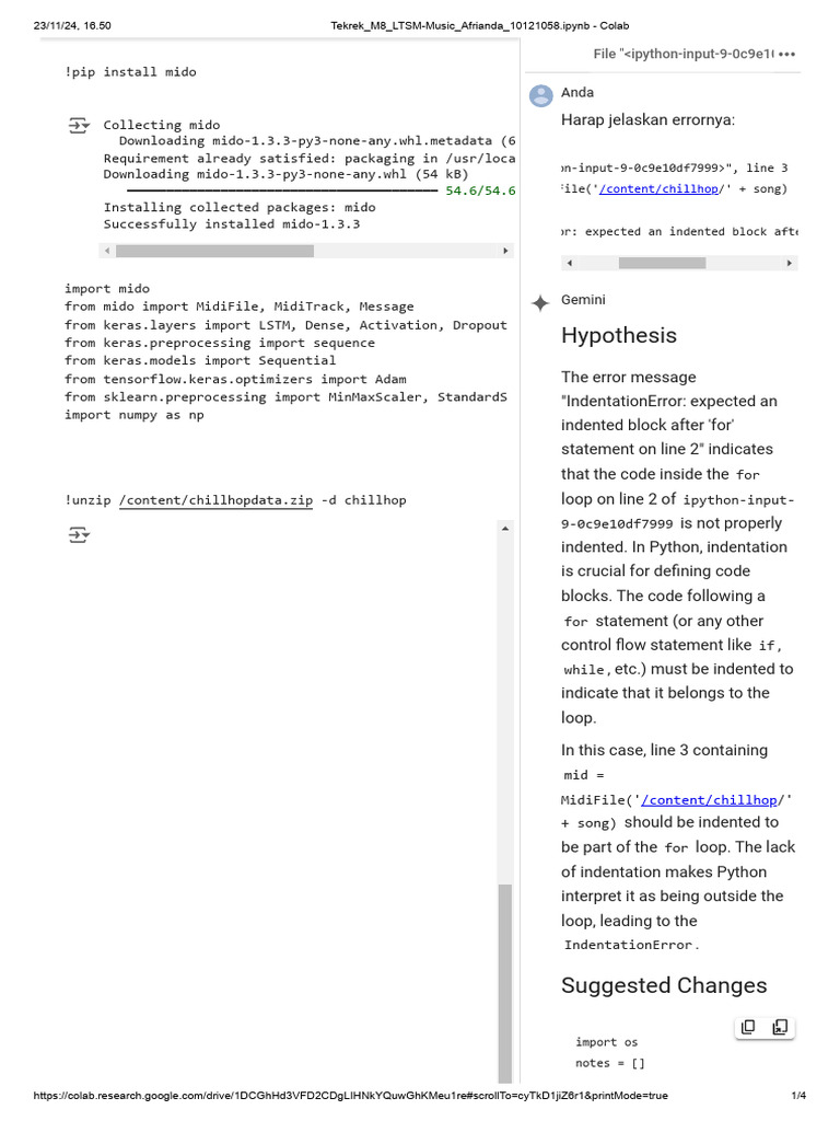 Tekrek - M8 - LTSM-Music - Afrianda - 10121058.ipynb - Colab | PDF | Control Flow | Programming ...