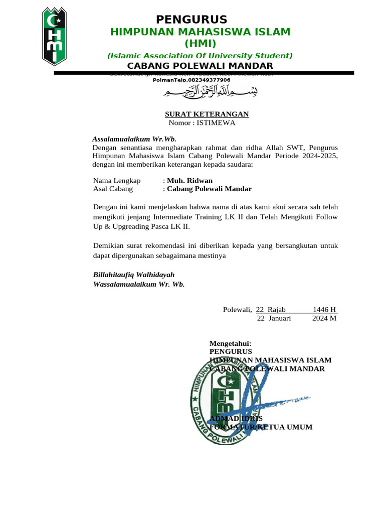 Surat Keterangan Muh Ridwan | PDF