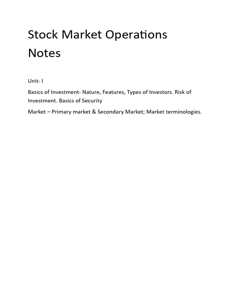 Stock Market Operations Notes | PDF | Derivative (Finance) | Foreign ...