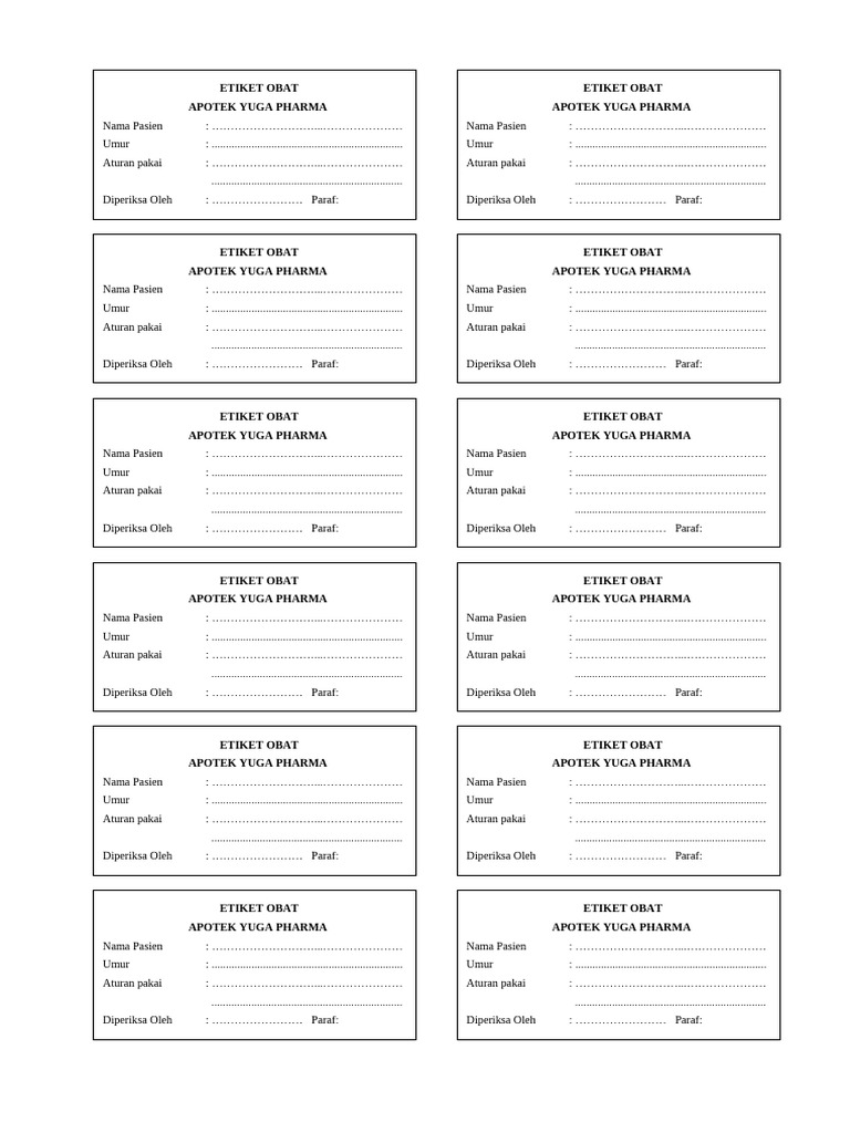 Etiket Obat Apotek Yuga Pharma | PDF
