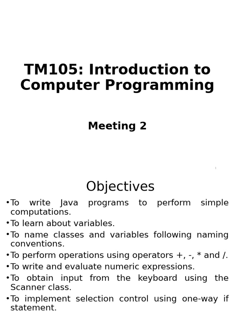 TM105 Meeting2 Slides | PDF | Integer (Computer Science) | Variable (Computer Science)