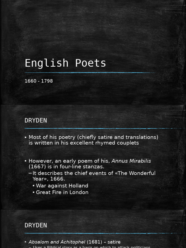 Key English Poets: 1660-1798 Overview | PDF | John Dryden | Alexander Pope
