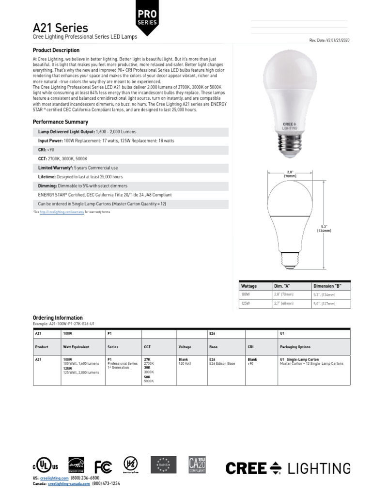 A21 Professional Series LED Lamp | PDF | Lighting | Electricity