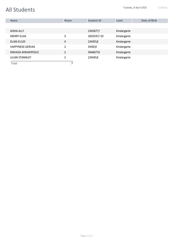 Kindergarten Student List 2025 | PDF