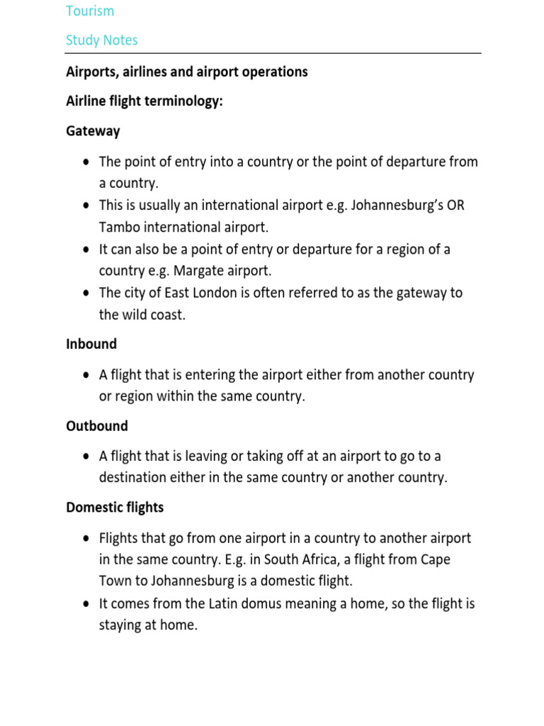 Tourism Term 1 Study Notes | PDF | Business Class | Fee