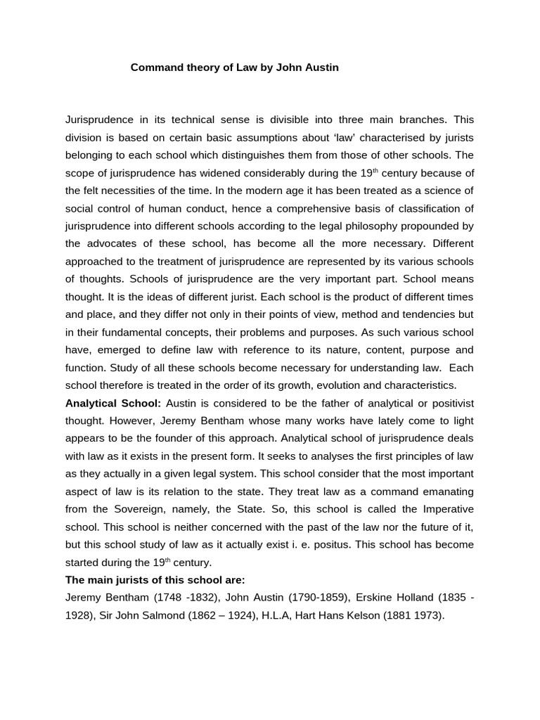 Austin's Command Theory of Law | PDF | Jurisprudence | Liberal Arts ...