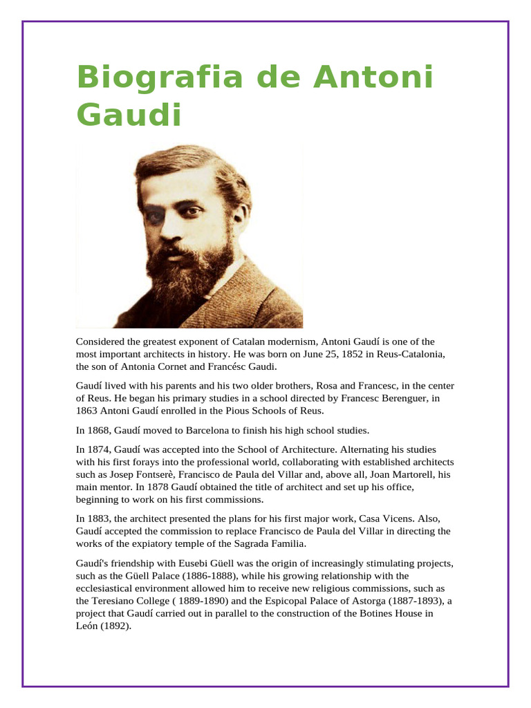 Biografia de Antoni Gaudí | PDF