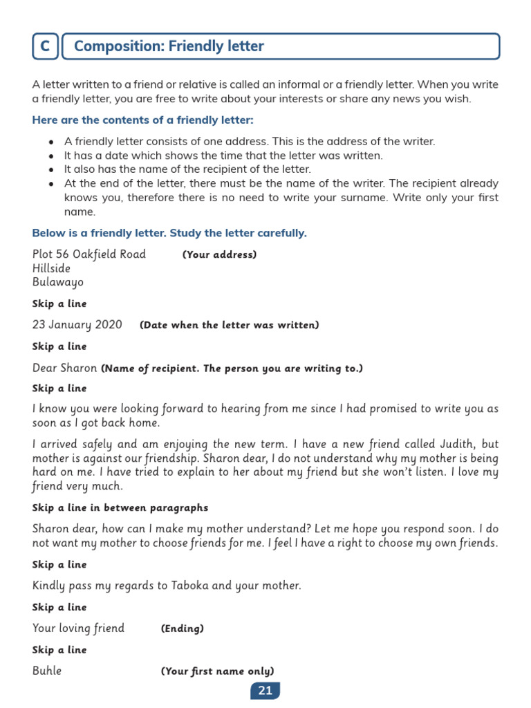 Friendly Letter Format for Grade 7 | PDF