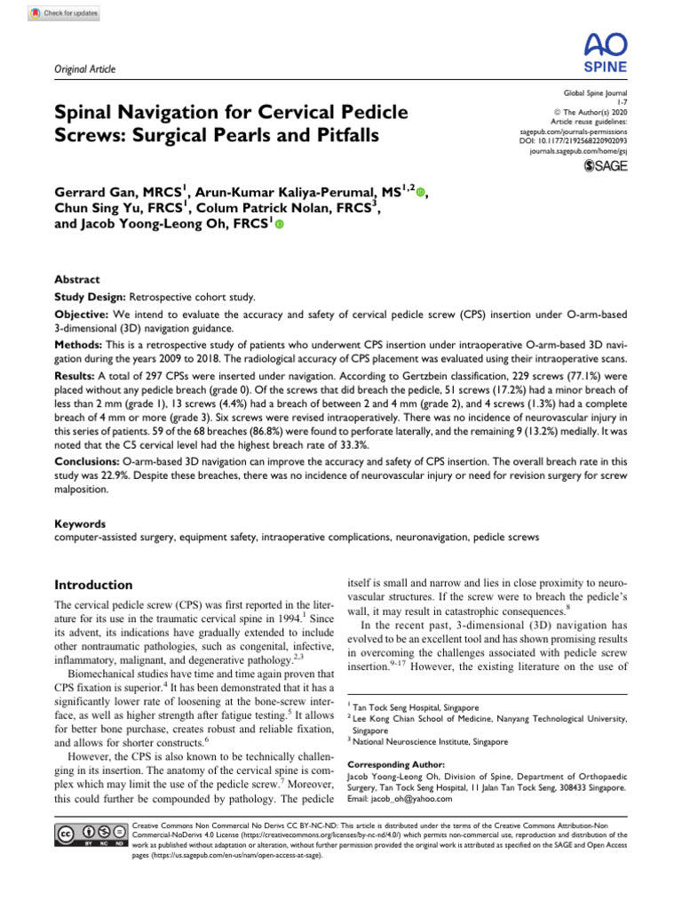 Spinal Navigation For Cervical Pedicle Screws Surg | PDF | Vertebra ...