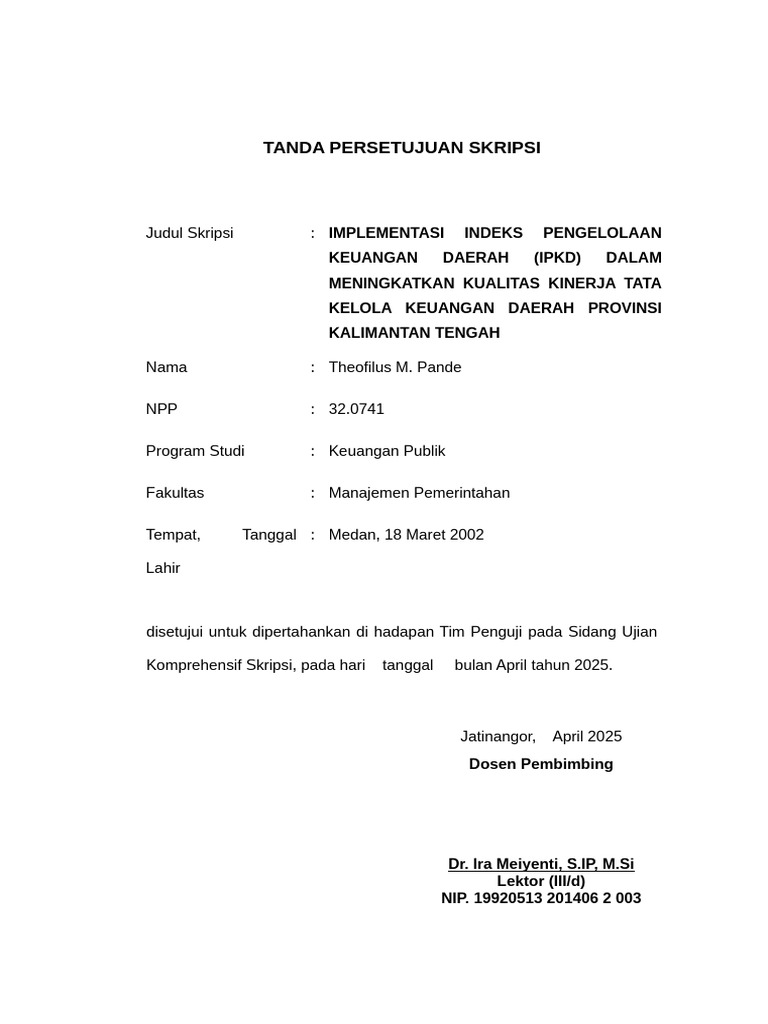 Tanda Persetujuan Skripsi Theo | PDF