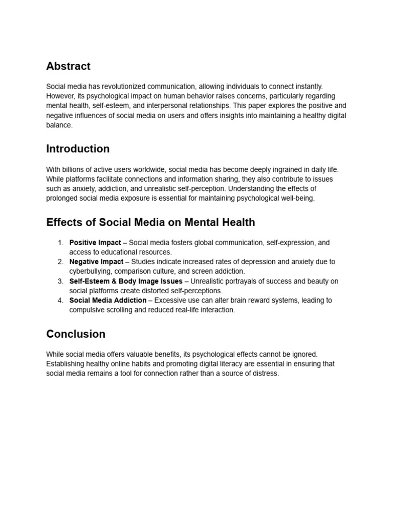 The Psychological Effects of Social Media on Human Behavior | PDF