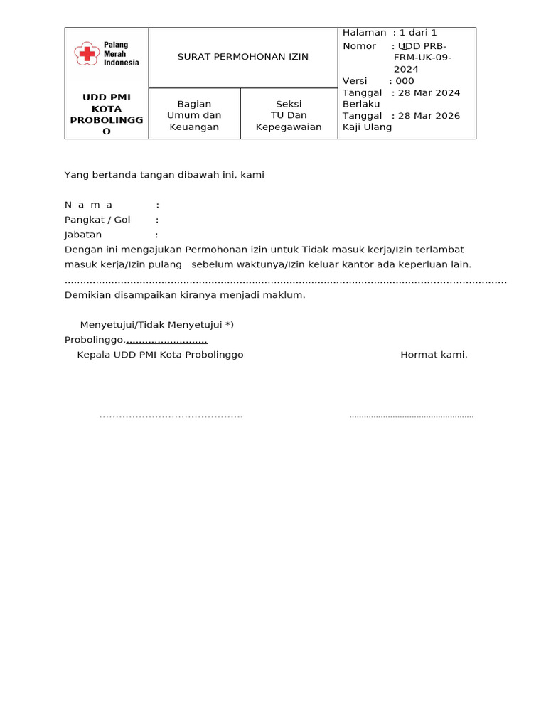 9. Form Surat Permohonan Ijin | PDF