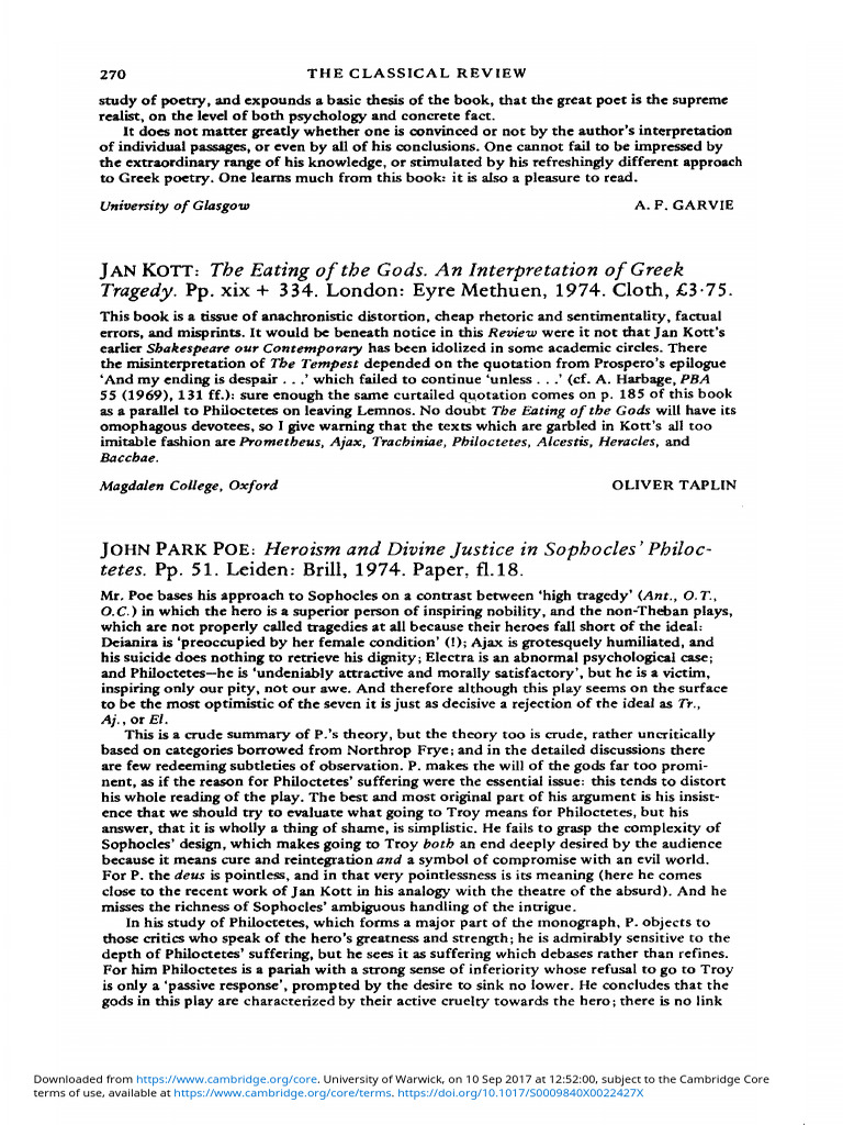 Jan Kott The Eating of The Gods An Inter | PDF | Sophocles