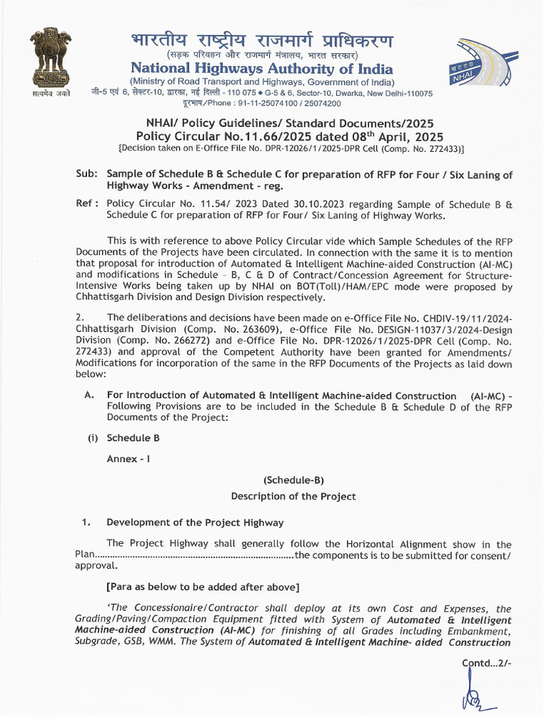 11.66 Sample of Schedule B C For Preparation of RFP For Four Six Lanin ...