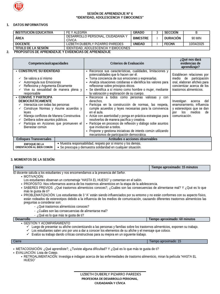 Sesión de Aprendizaje - DPCC 3B (10-04) | PDF | Las emociones | Aprendizaje