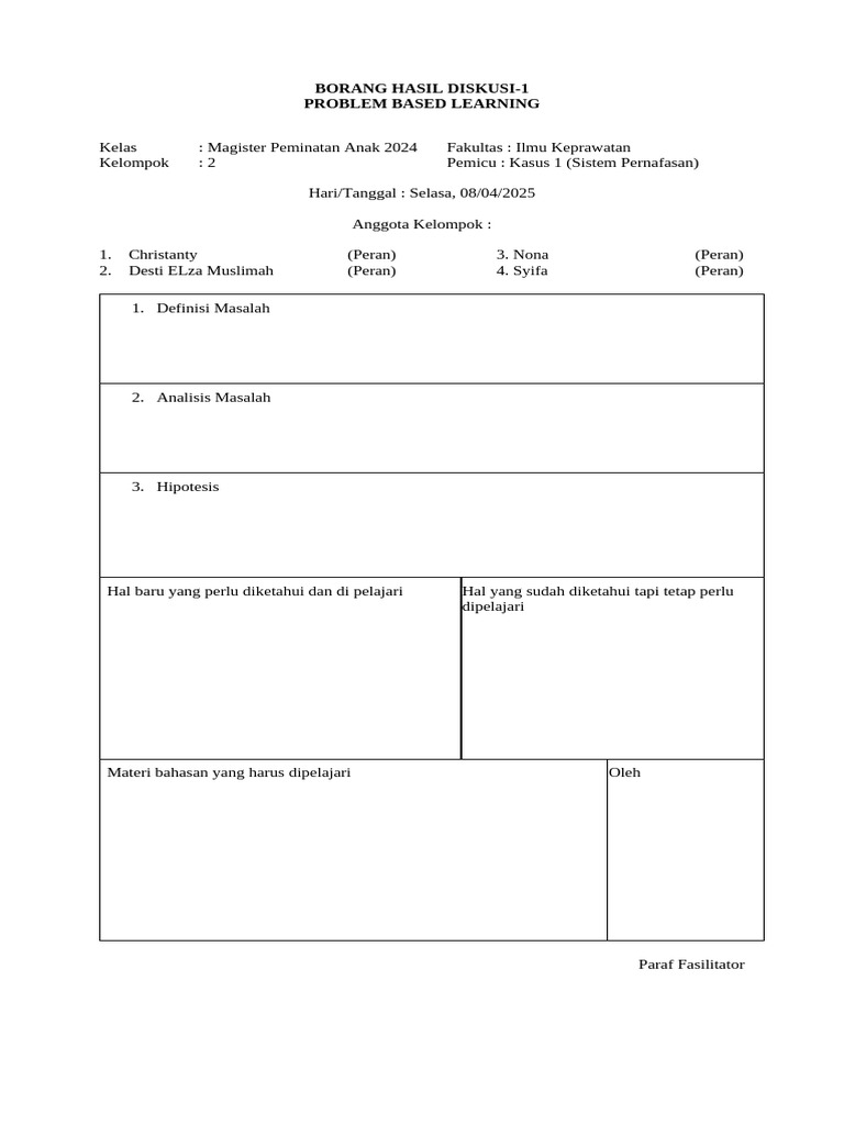 Borang Case Based Learning | PDF