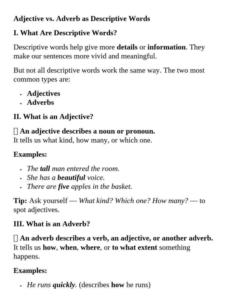 Adjective vs Adverb | PDF
