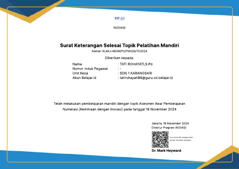 surat-selesai-26 pmm tati rohayati | PDF