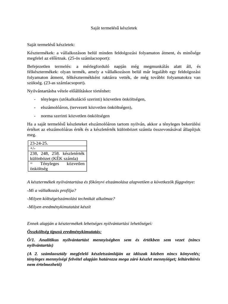 Saját Termelésű Készletek Alap 1. Megold. | PDF