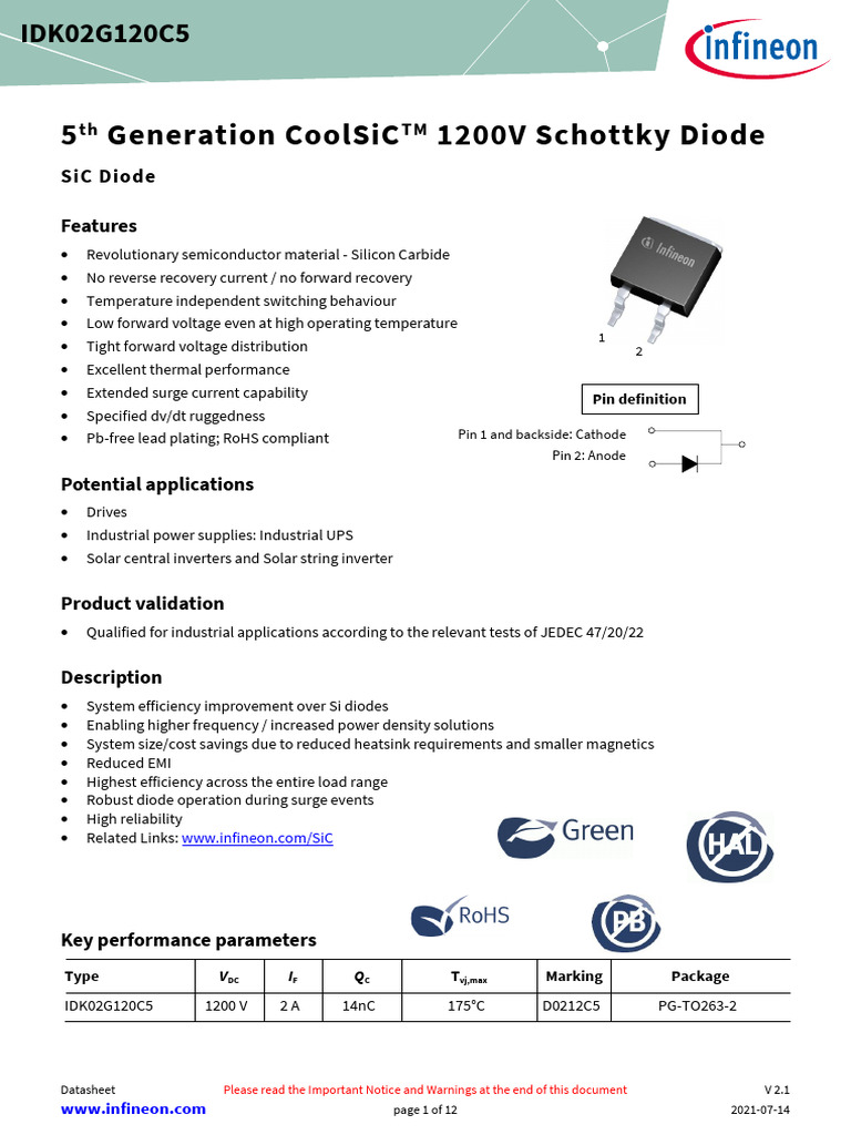 Infineon IDK02G120C5 DataSheet v02 01 En | PDF | Diode | Electricity