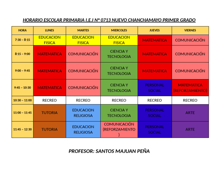 Horario Escolar Primaria I | PDF