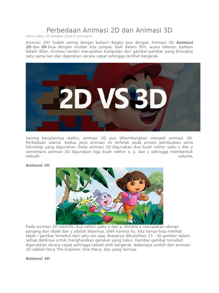 Perbedaan Animasi 2D Dan Animasi 3D | PDF