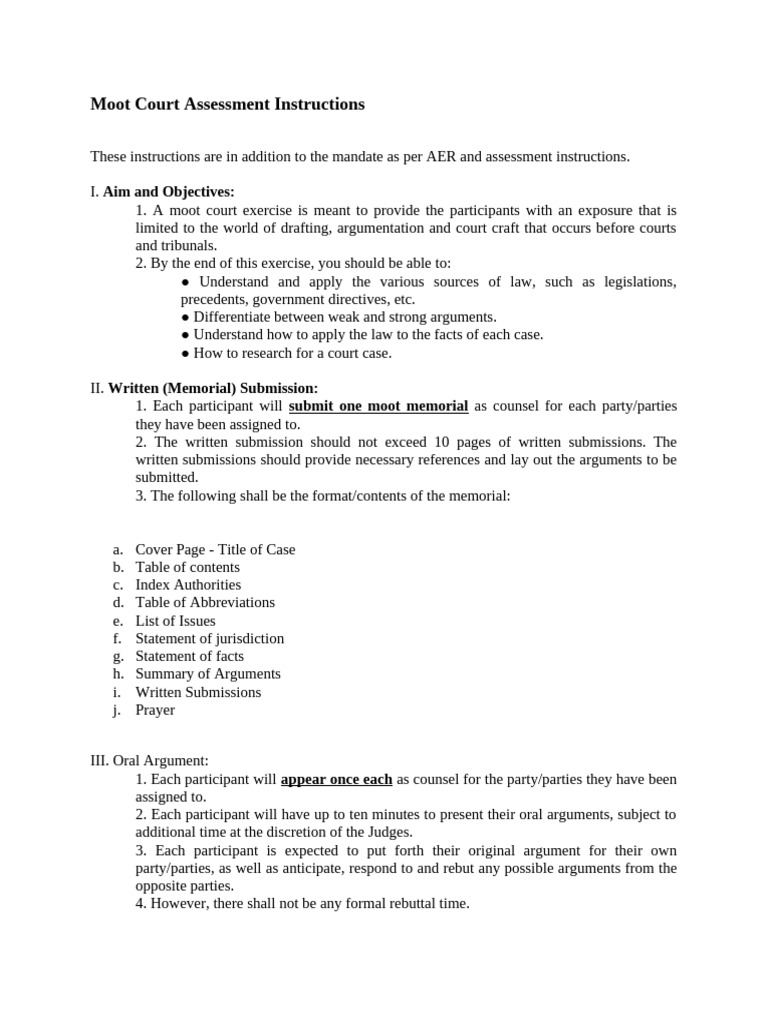 Moot Court Assessment General Instructions | PDF | Justice | Crime ...