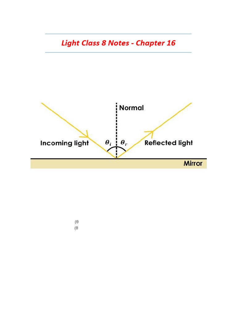 Light Class 8 Notes | PDF | Reflection (Physics) | Mirror
