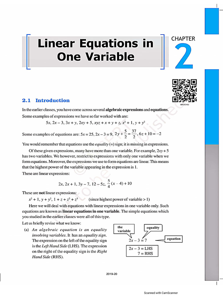 Linear Equation in One Variable | PDF