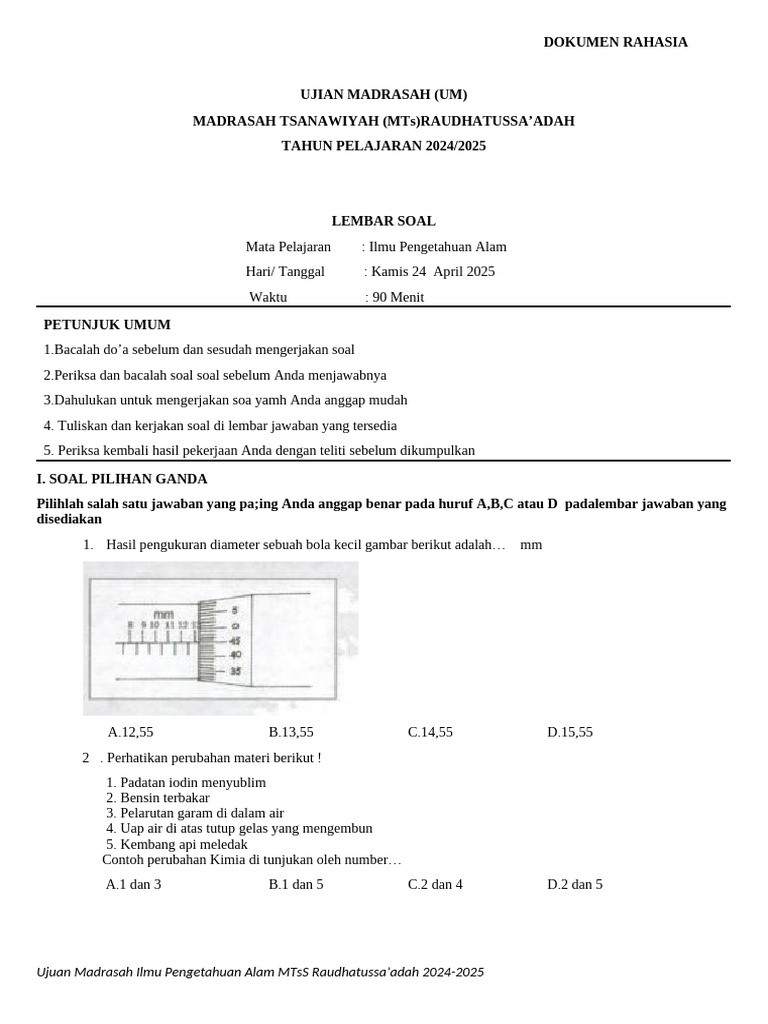 Soal Um Ipa 2025 | PDF