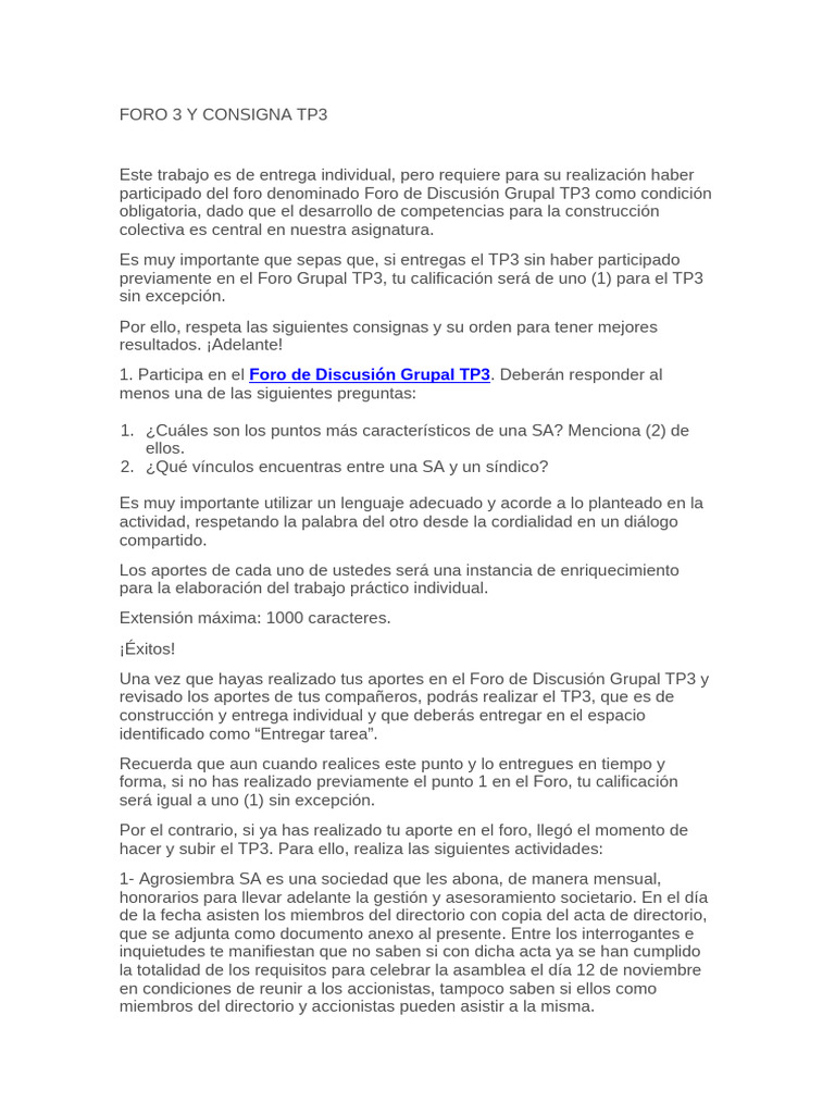 Foro 3 y Consigna TP3 | PDF