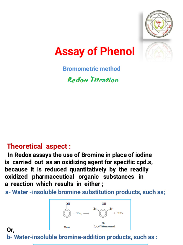 Bromometric Assay of Phenol | PDF | Redox | Titration
