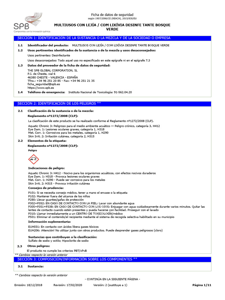 Multiusos Con Lejía Com Lixívia Desinfe Tante Bosque Verde | PDF | Química