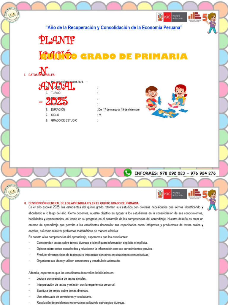 5to Grado Planificación Anual | PDF | Datos | Geometría
