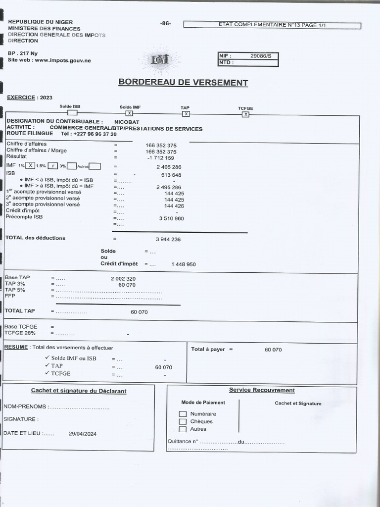 Borderaux de Versement | PDF
