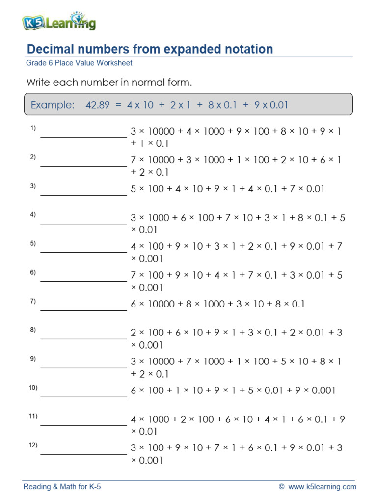 grade-6-place-value-normal-form-6-decimal-digits-f | PDF | Symbols ...