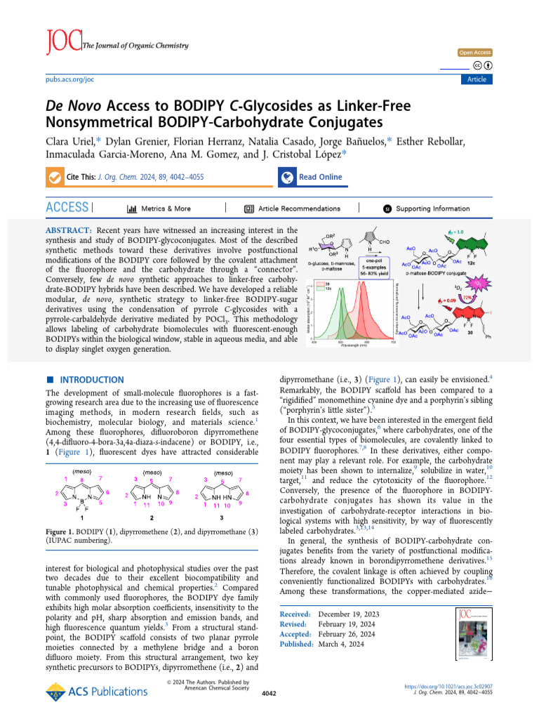 De Novo Access To BODIPY C Glycosides As Linker-FreeNonsymmetrical ...