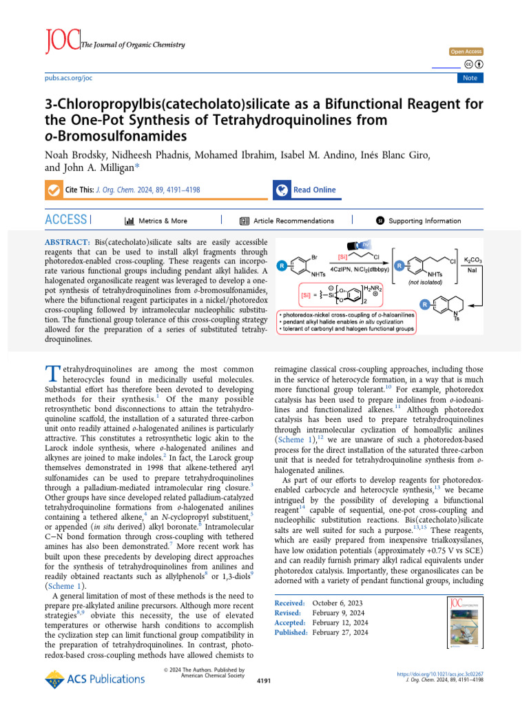 3 Chloropropylbis (Catecholato) Silicate As A Bifunctional Reagent ...