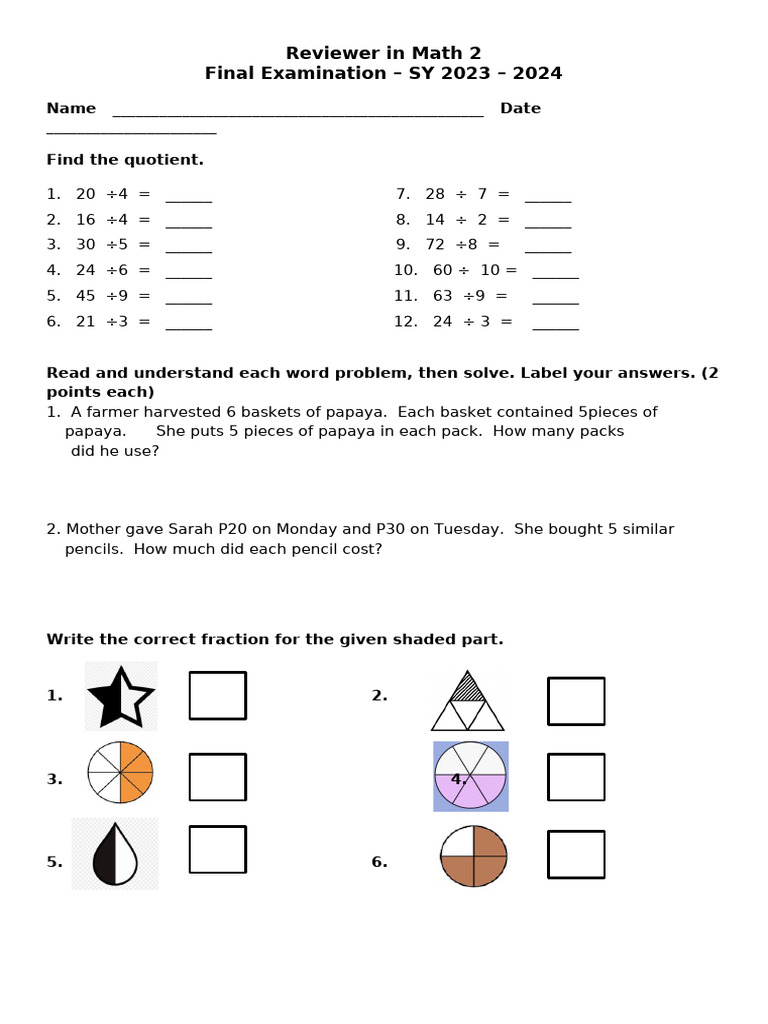 Reviewer in Math 2 - Final Examination | PDF | Mathematics | Arithmetic