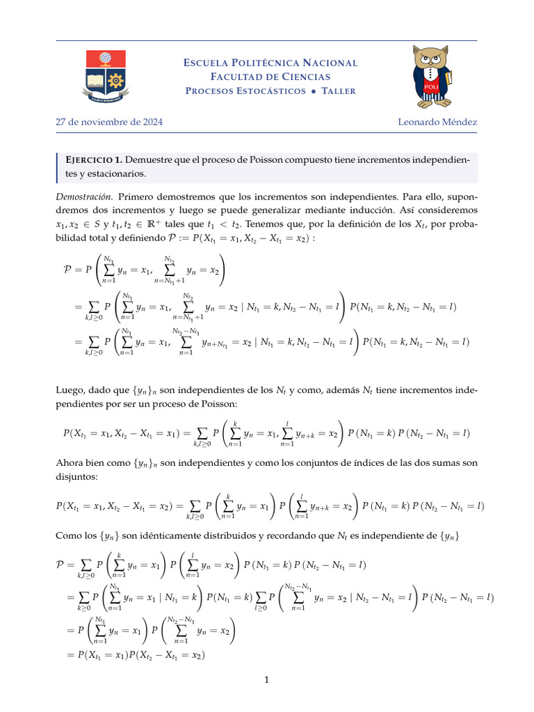 Incrementos Independientes y Estacionarios en Proceso de Poisson | PDF ...