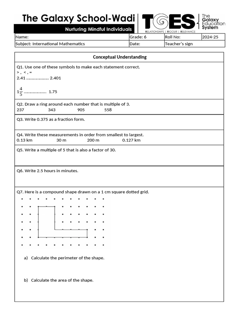 6th Grade International Math Worksheet | PDF | Mathematics