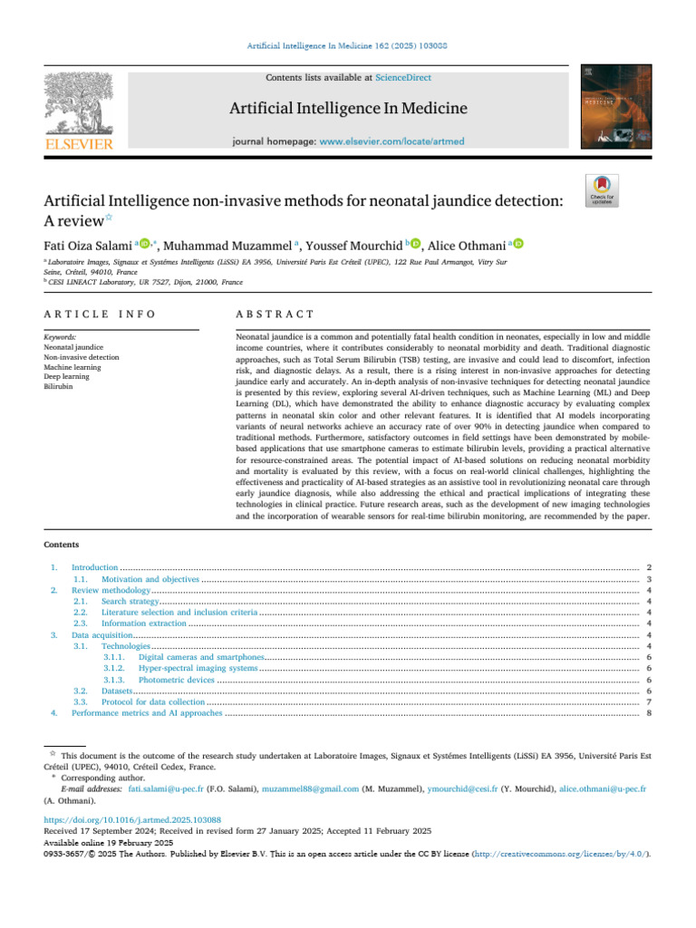 Artificial Intelligence Non-Invasive Methods For Neonatal Jaundice Detection A Review | PDF