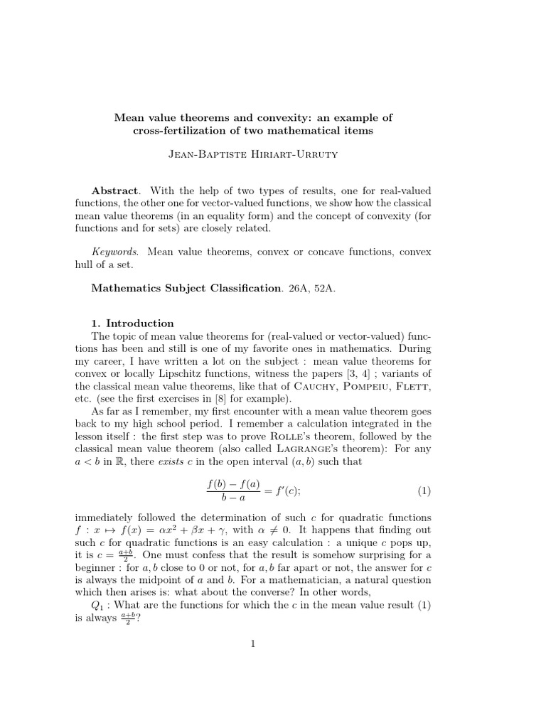 Mean value theorems-convexity | PDF | Function (Mathematics) | Convex Set