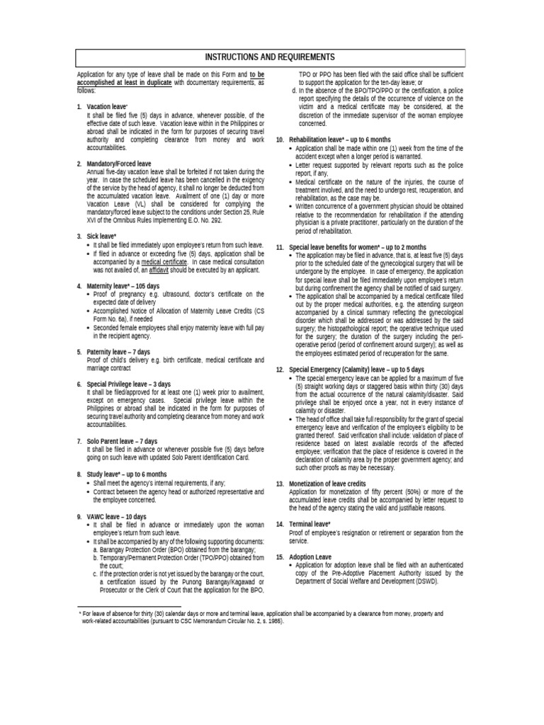 CS Form No. 6 Revised 2020 Application For Leave Fillable | PDF ...