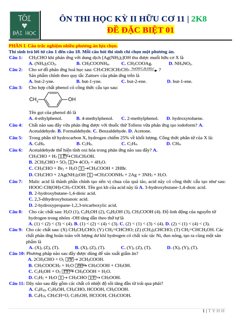 ÔN THI HKII HÓA 11 - ĐỀ 1 - File đề | PDF