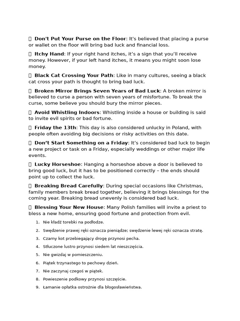 Superstitions for Good and Bad Luck | PDF
